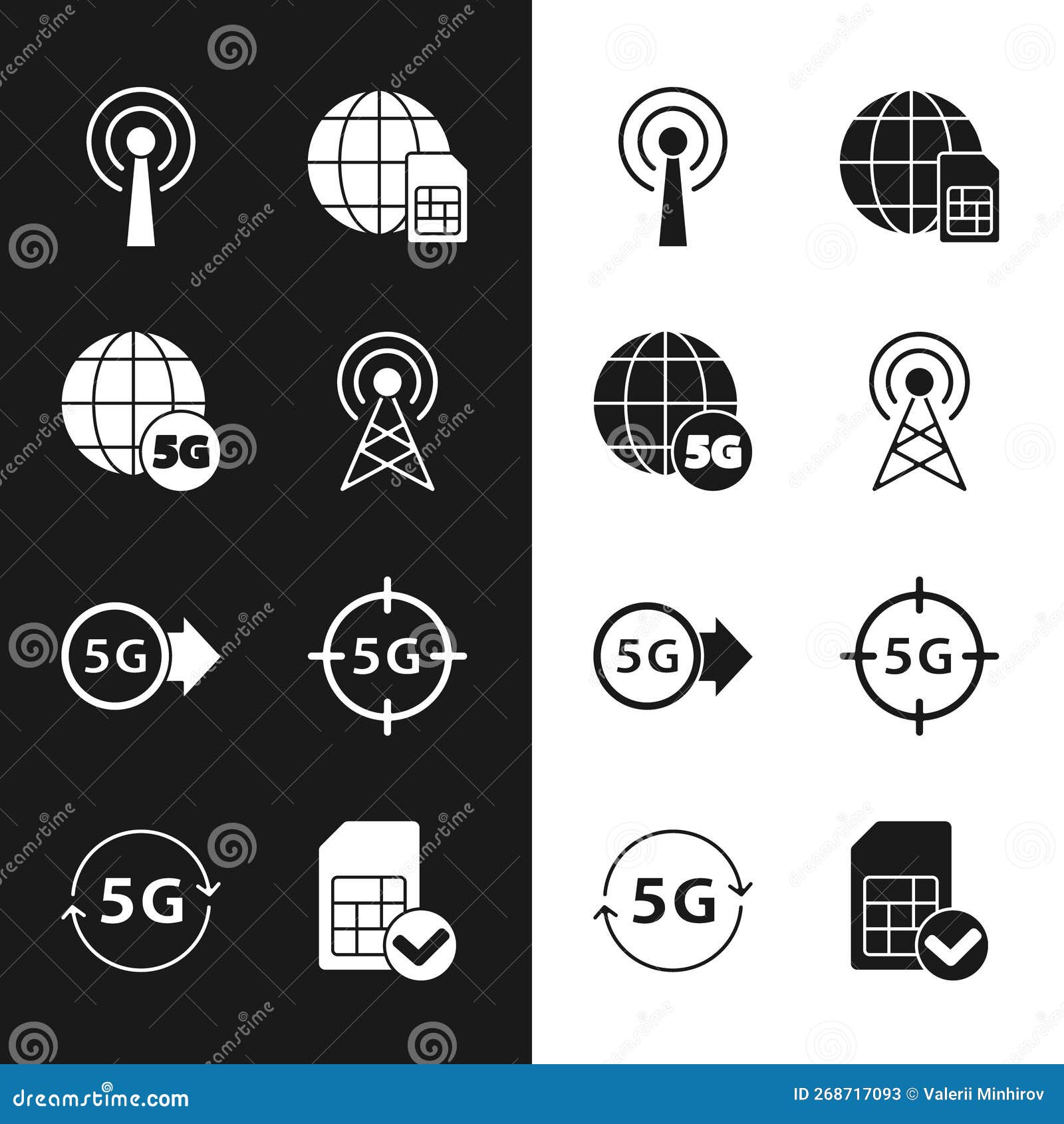 Set Antenna, 5G Network, Globe Sim Card, Card and Icon. Vector Stock ...