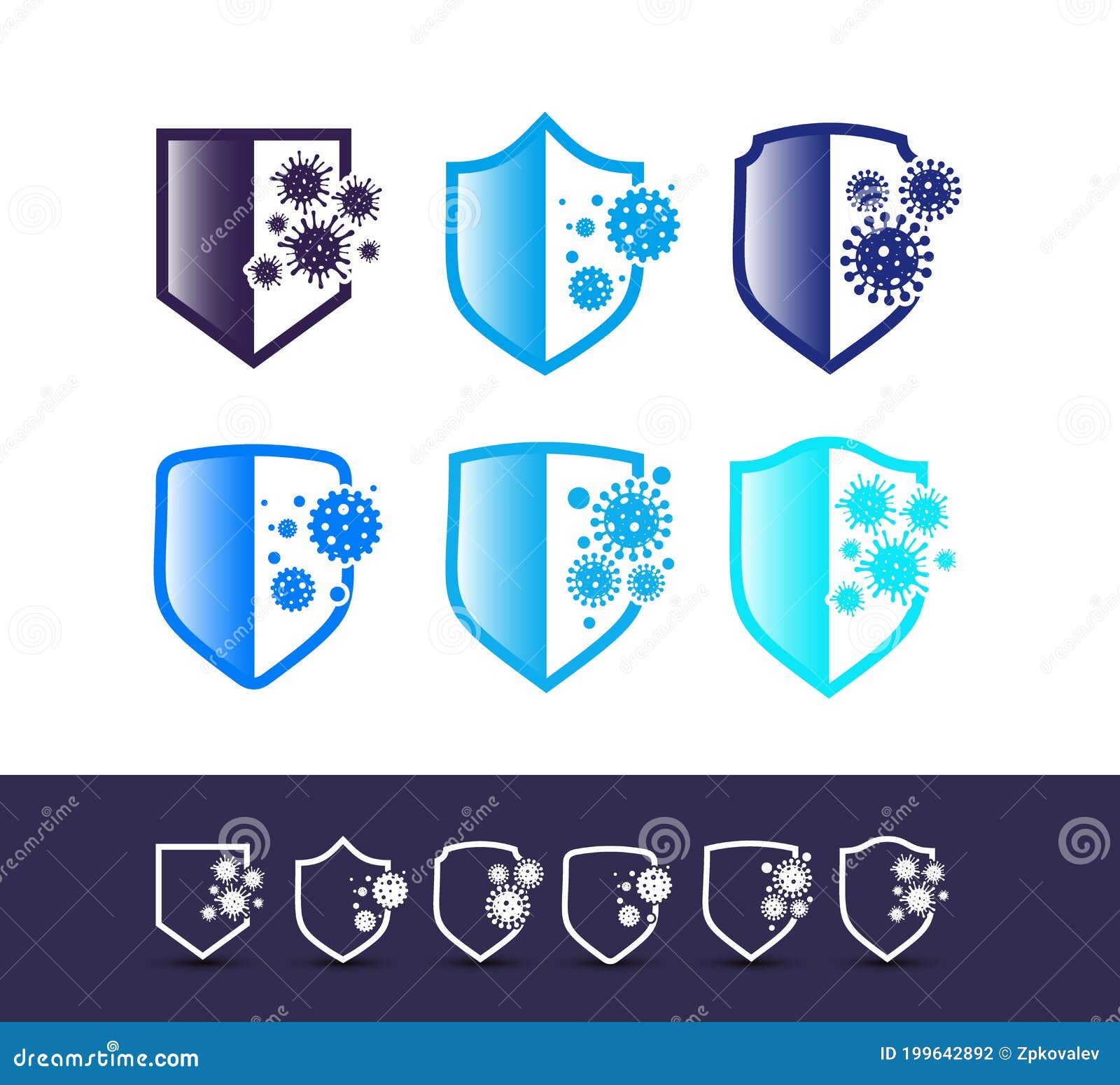 Set of Antibacterial Protection or Immune System Icon. Abstract Shield ...