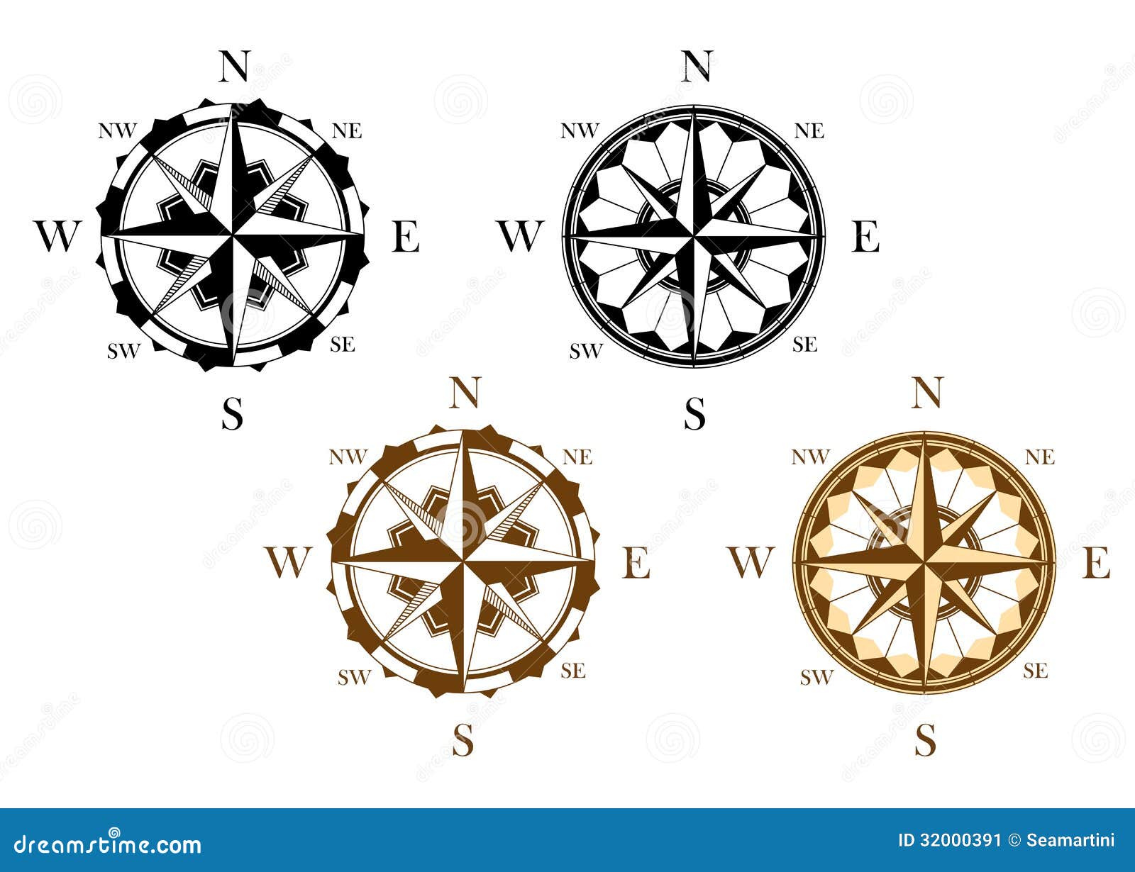 Set of antique compasses stock vector. Illustration of direction - 32000391