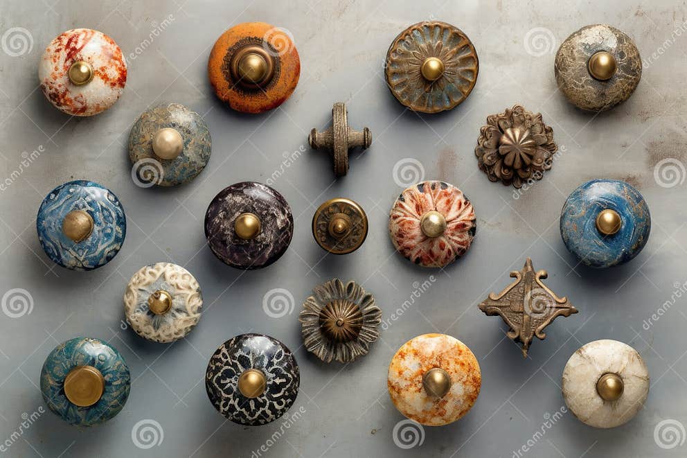 Set of Antique Door Knobs with Different Shapes and Textures Stock ...