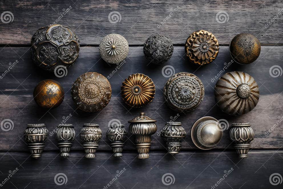 Set of Antique Door Knobs with Different Shapes and Textures Stock ...