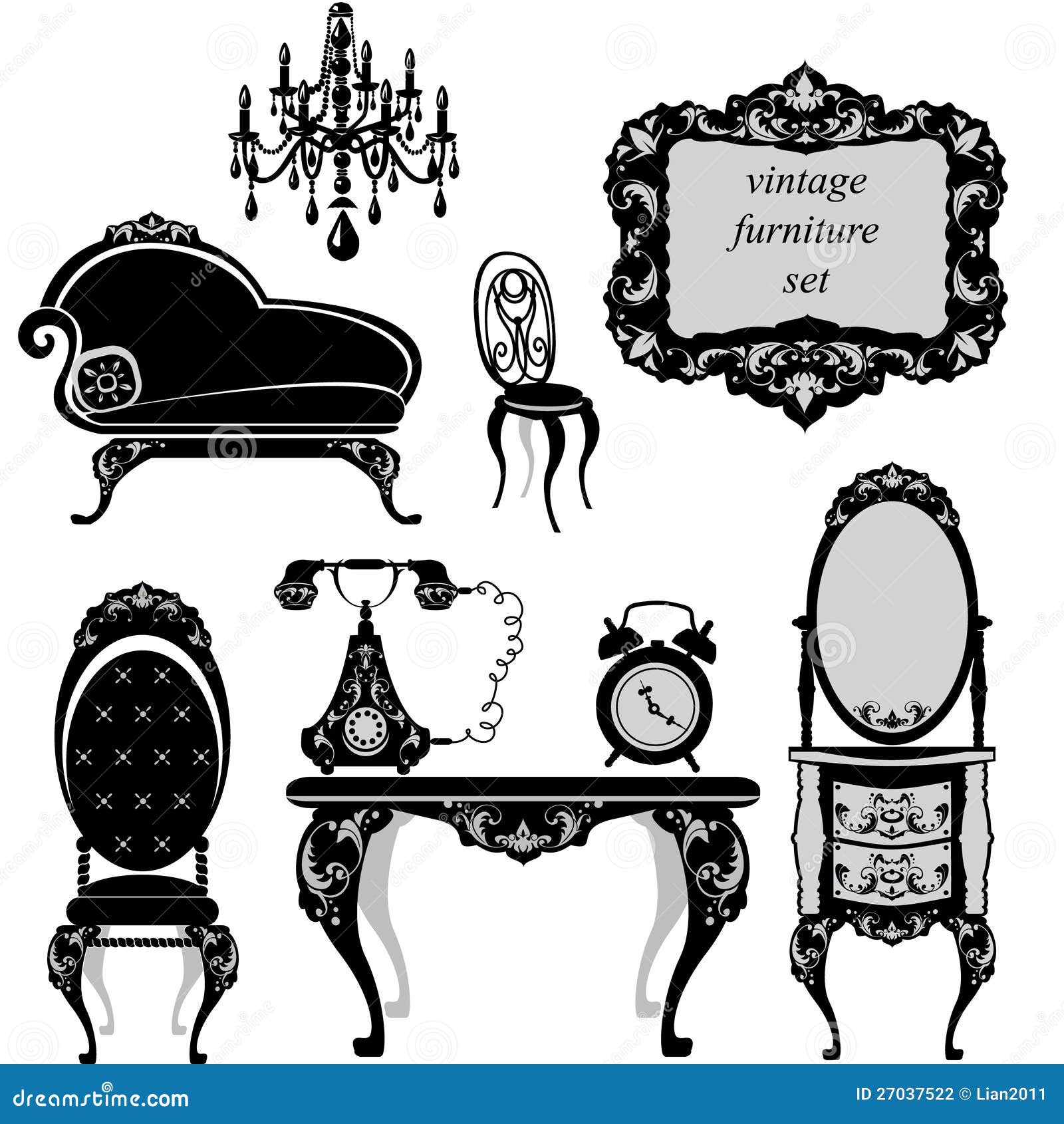 Antique Furniture In Cartoon Style. Vector Illustrations Isolate ...