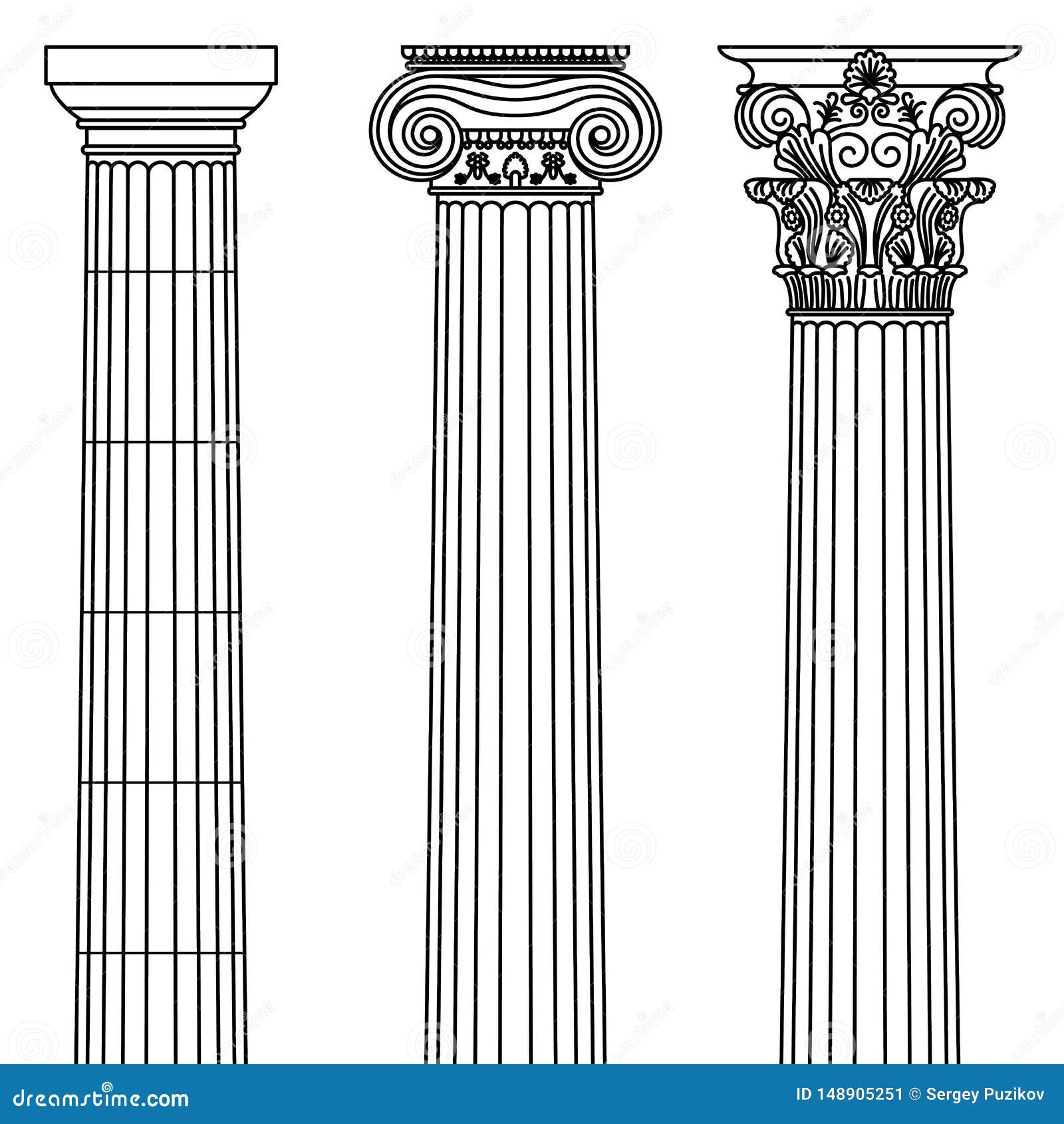 A Set of Antique Greek and Historical Columns with Ionic, Doric and ... A Set of Antique Greek and Historical Columns with Ionic, Doric and ...