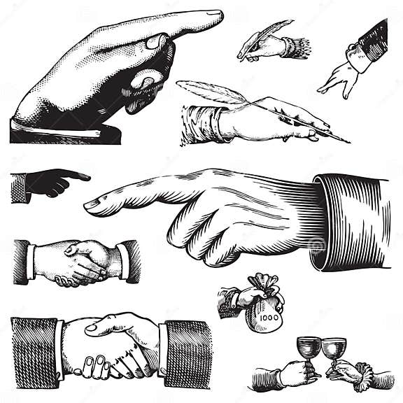 Set of Antique Hands (vector) Stock Vector - Illustration of drawing ...