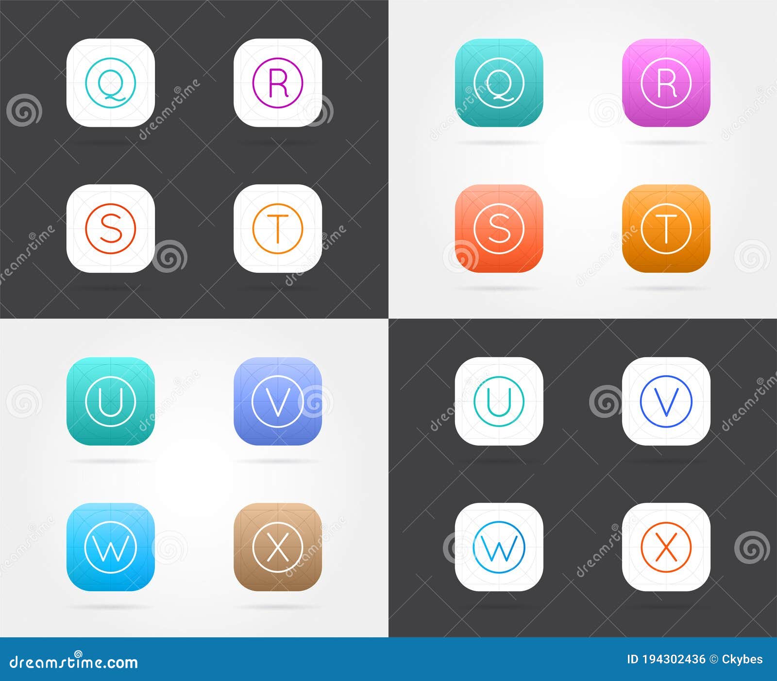 Set of App Icon Templates with Guidelines. Stock Vector - Illustration ...