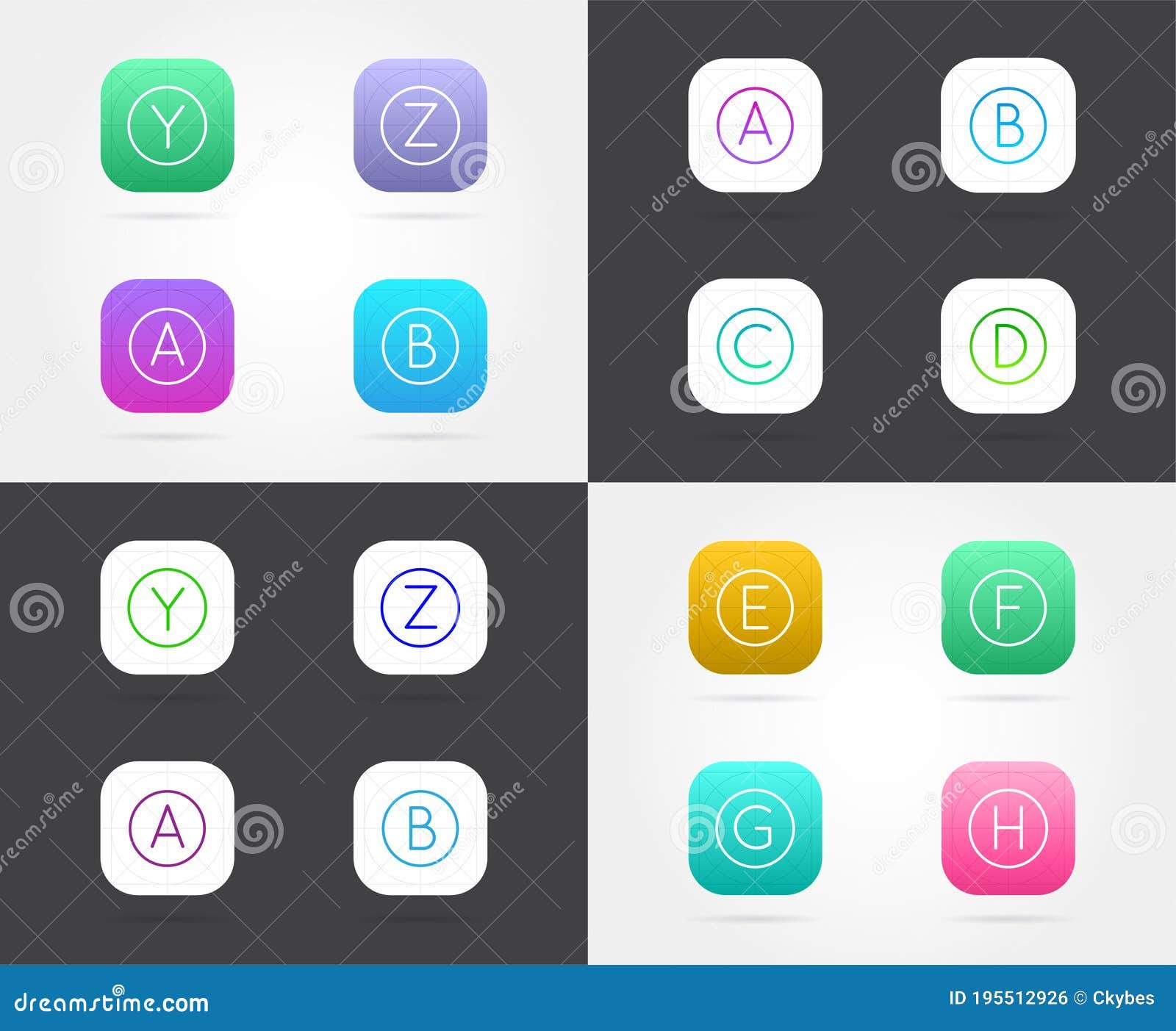 Set of App Icon Templates with Guidelines. Vector Fresh Colour Stock ...