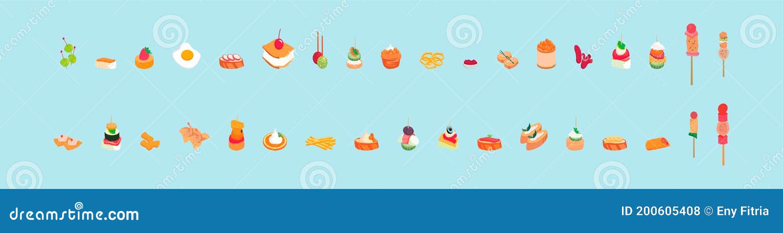 Set of Appetizer Cartoon Icon Design Template with Various Models ...