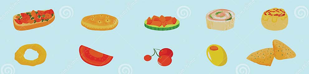 Set of Appetizer Cartoon Icon Design Template with Various Models ...