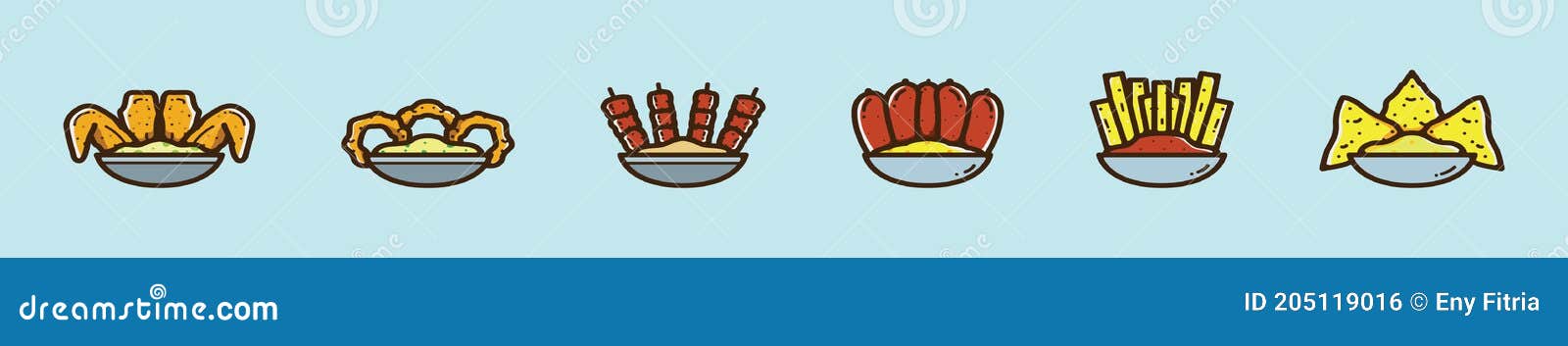 Set of Appetizer Cartoon Icon Design Template with Various Models ...