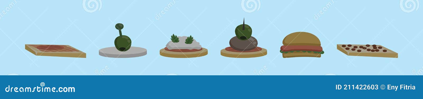 Set of Appetizers Cartoon Icon Design Template with Various Models ...