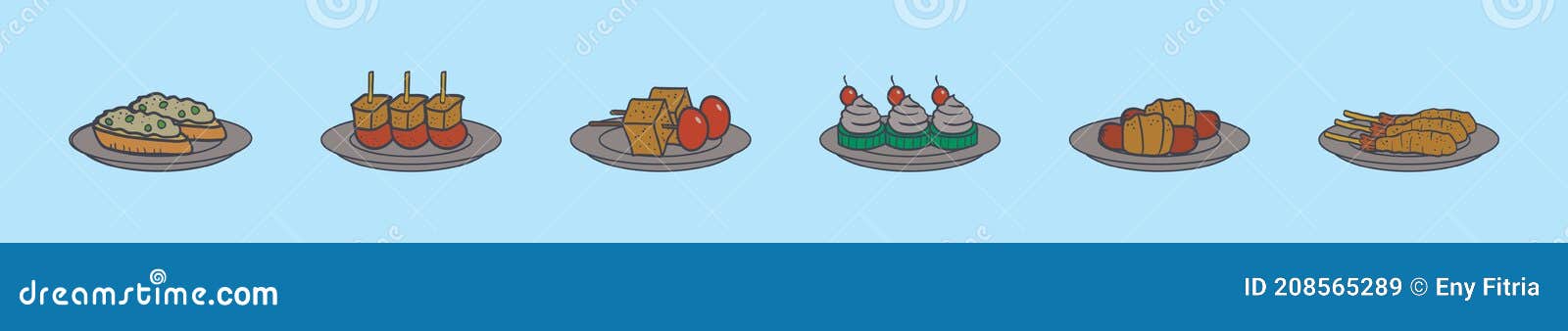 Set of Appetizers Cartoon Icon Design Template with Various Models ...