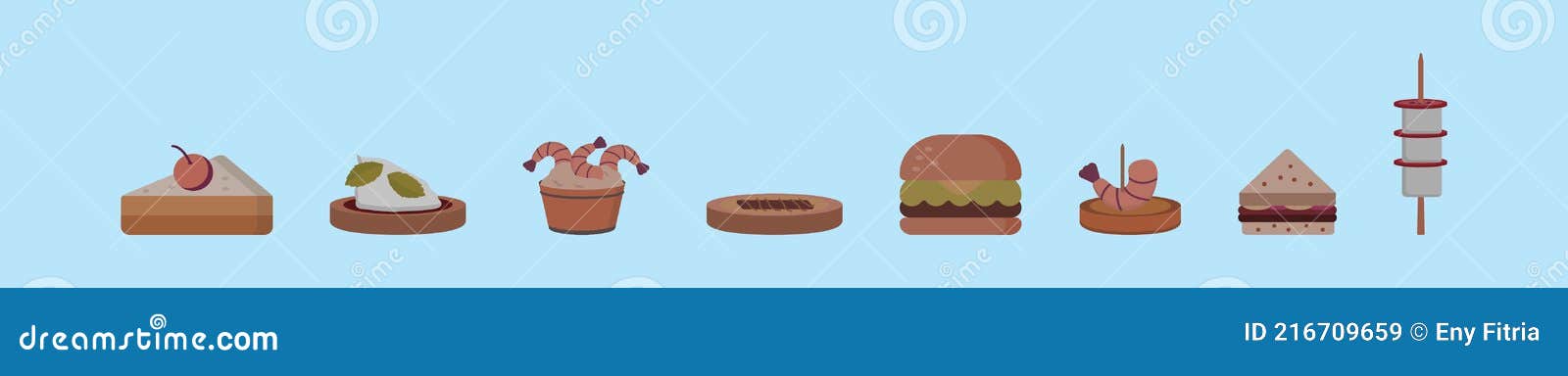 Set of Appetizers Cartoon Icon Design Template with Various Models ...