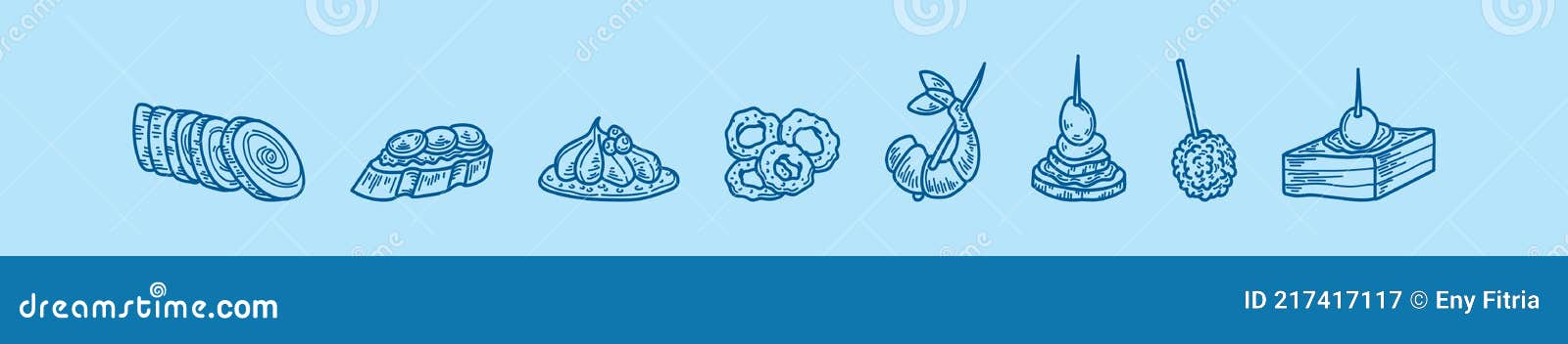 Set of Appetizers Cartoon Icon Design Template with Various Models ...