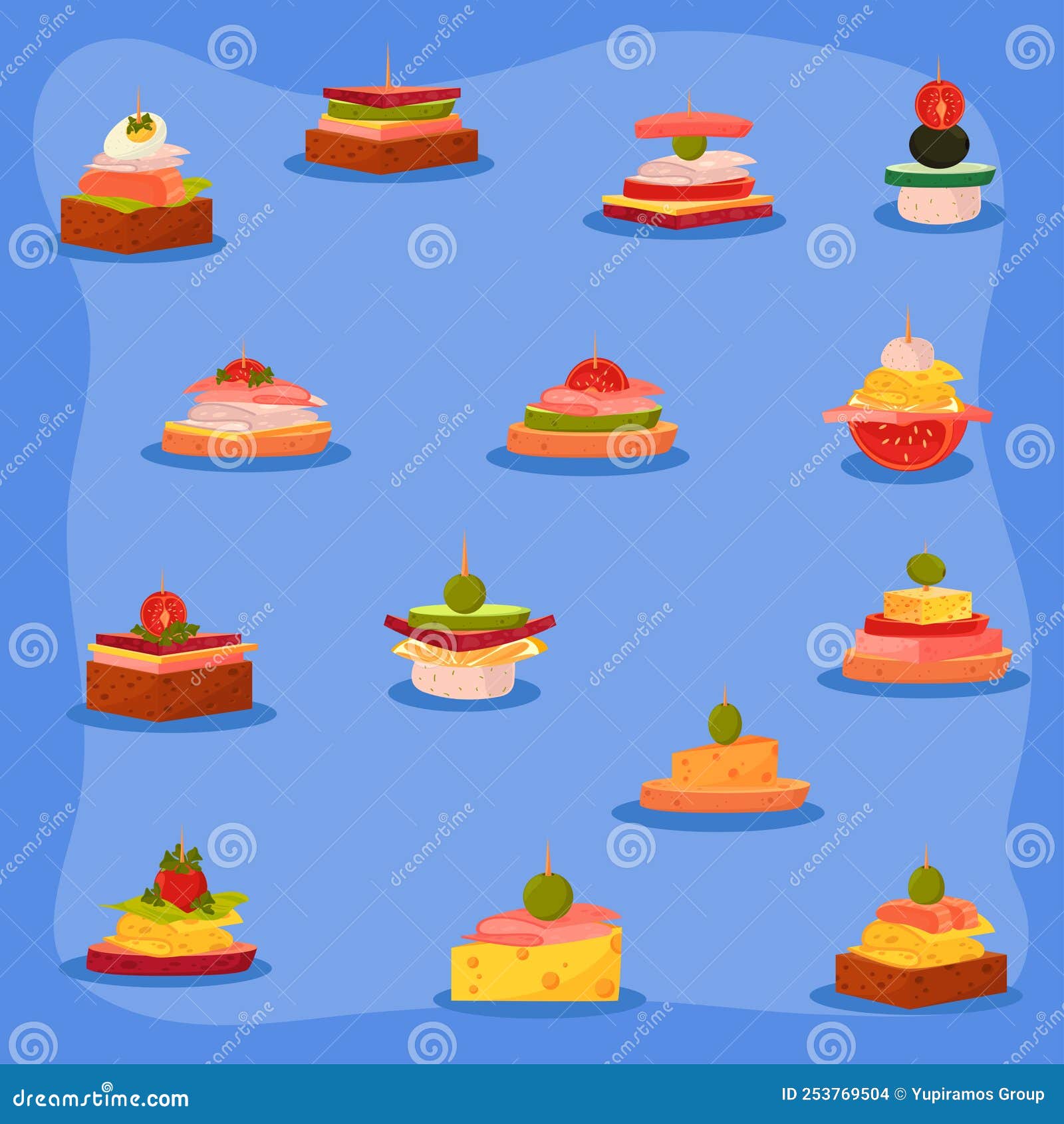 Set of appetizers icon stock vector. Illustration of fast - 253769504