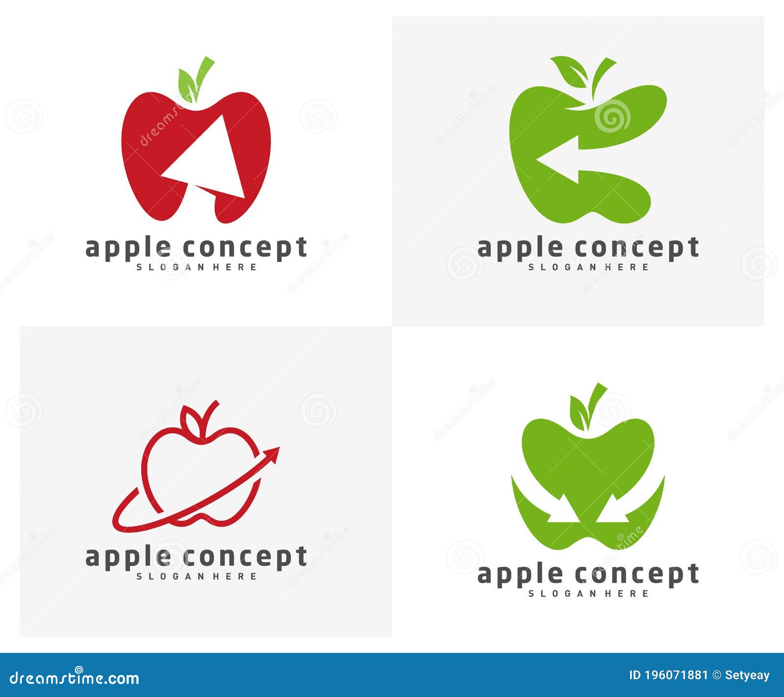 Set of Apple with Arrow Logo Design Vector Template, Fruits Apple Icon ...