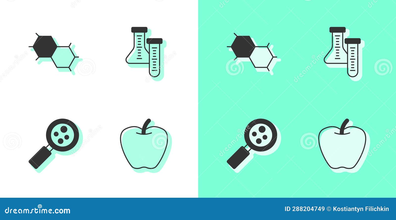 Set Apple, Chemical Formula, Microorganisms Under Magnifier and Test ...