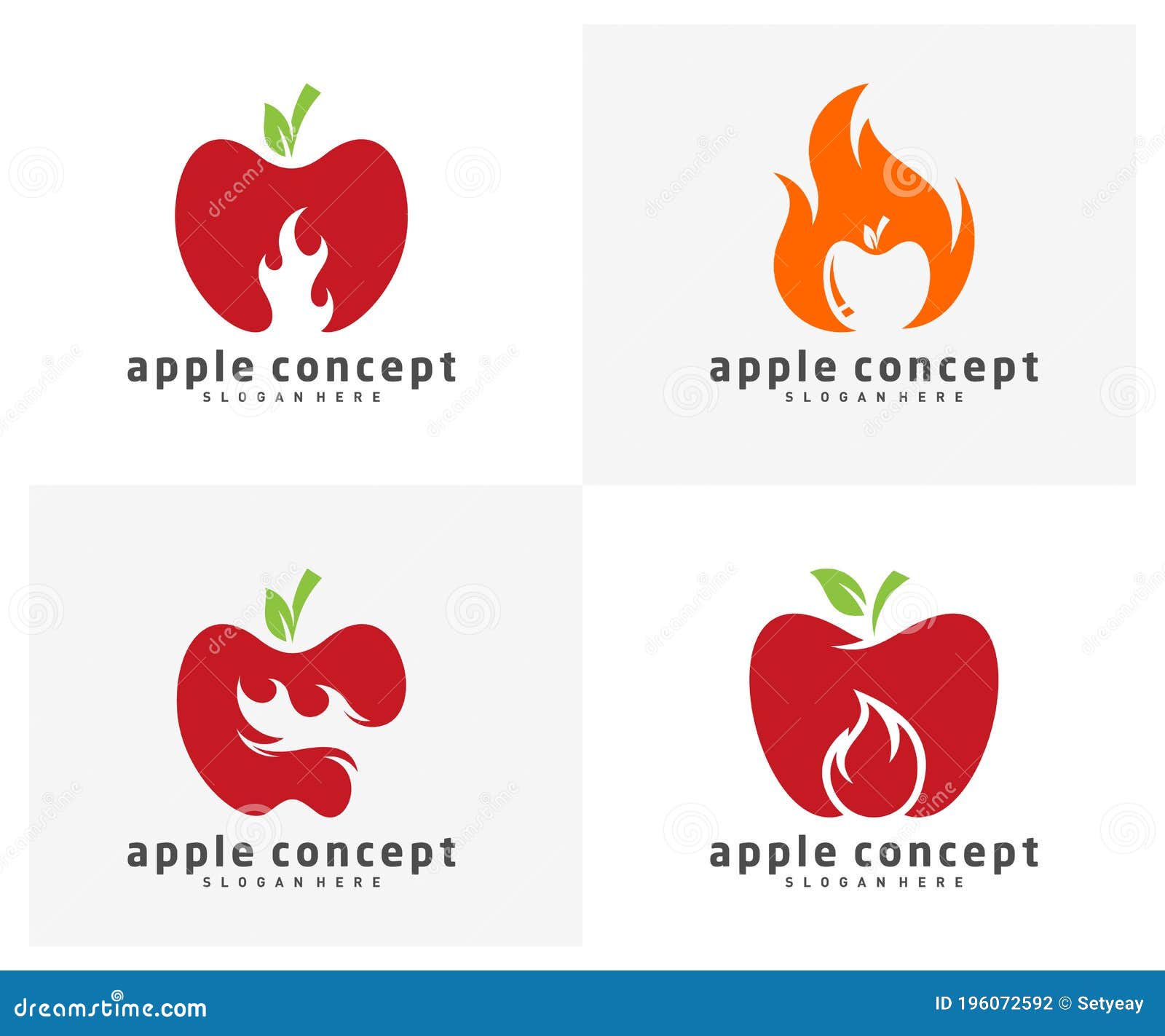 Set of Apple Fire Logo Design Vector Template, Fruits Apple Icon Symbol ...
