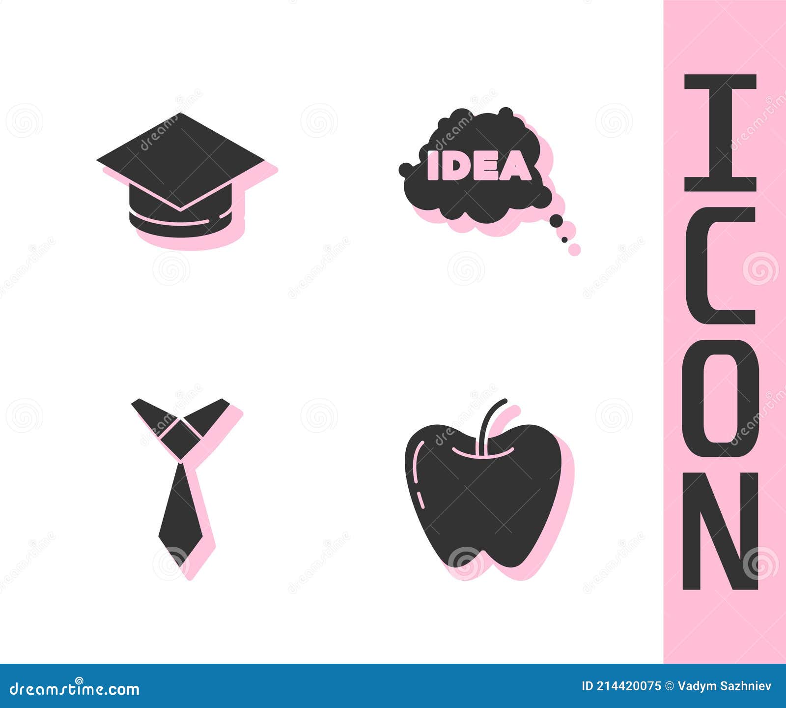 Set Apple, Graduation Cap, Tie and Idea, Speech Bubble Icon. Vector ...