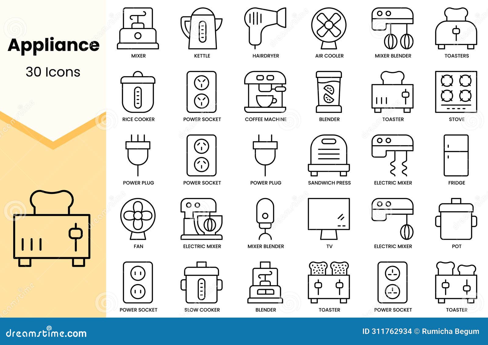 Set of Appliance Icons. Simple Line Art Style Icons Pack Stock Vector ...