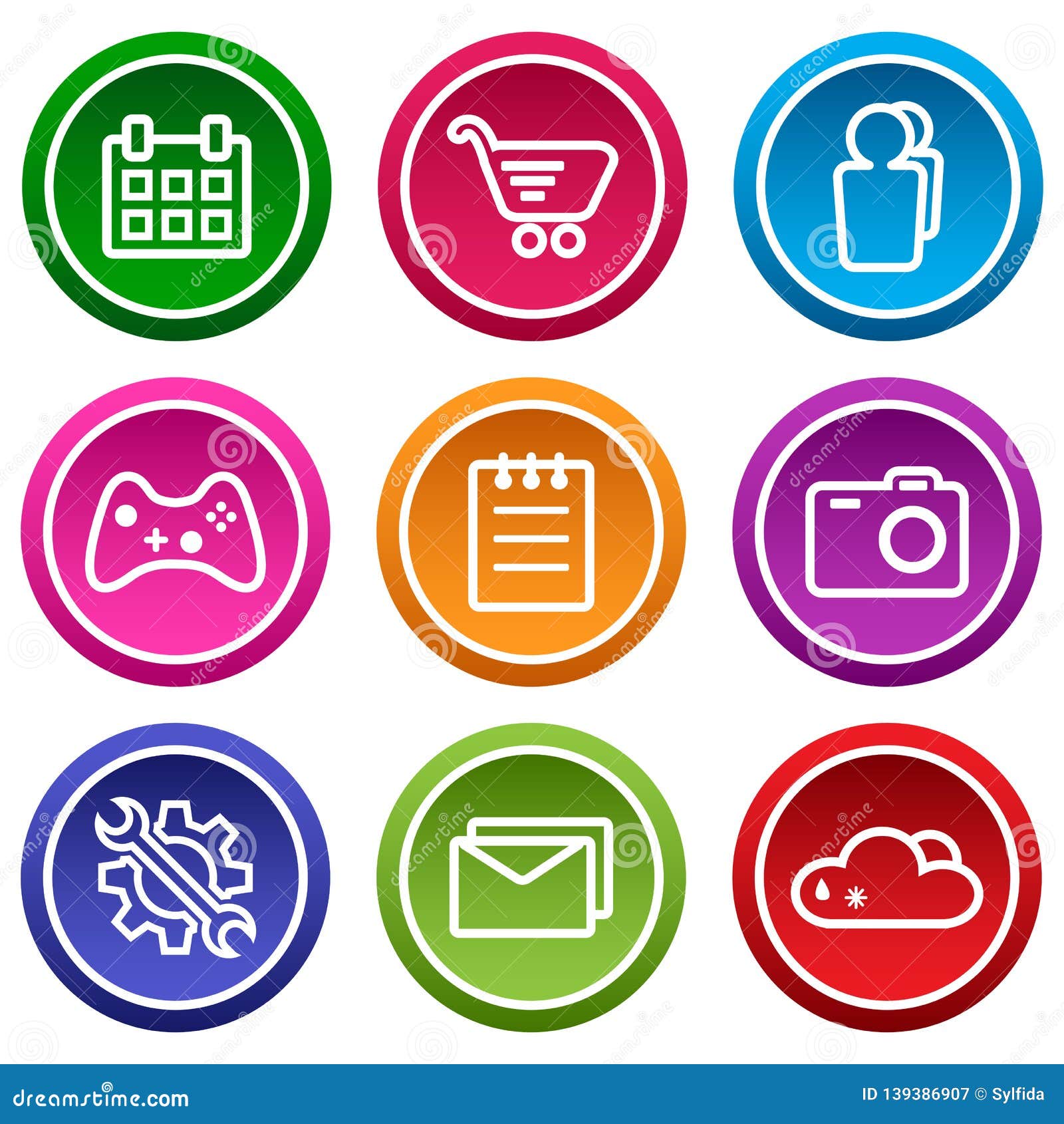 Set of Application Icon, Menu Icons. Colorful Buttons. Vector ...