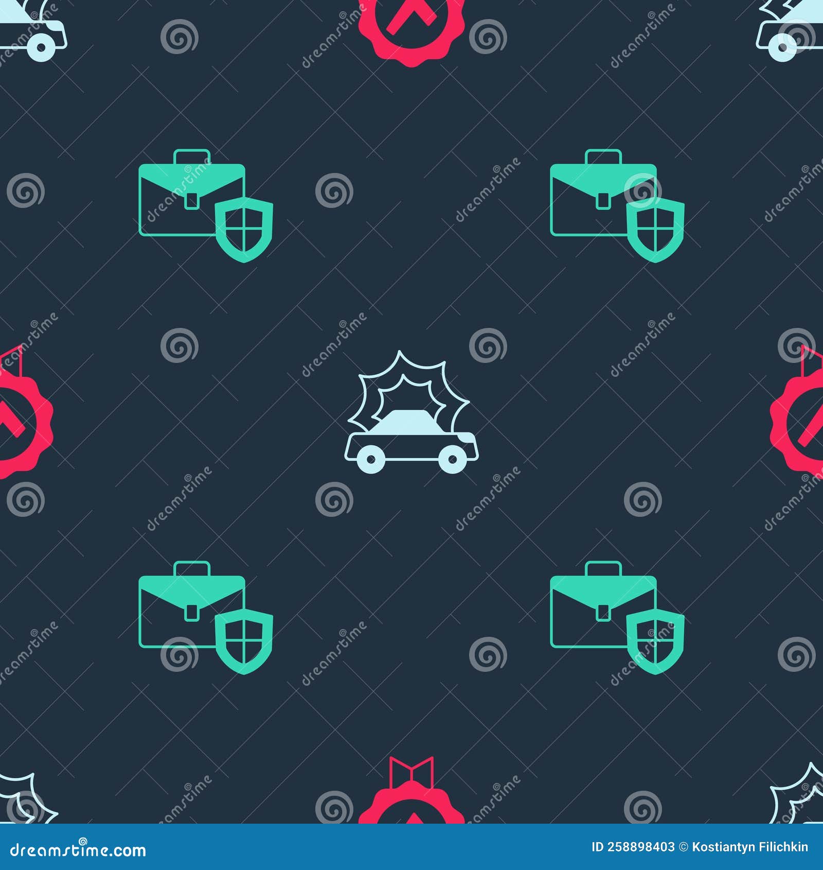 Set Approved and Check Mark, Car Accident and Briefcase with Shield on ...