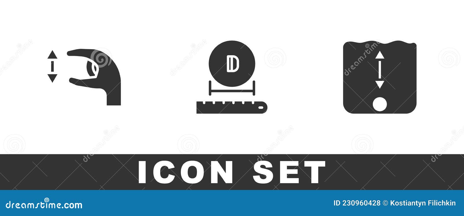 Set Approximate Measurements, Diameter and Depth Icon. Vector Stock ...