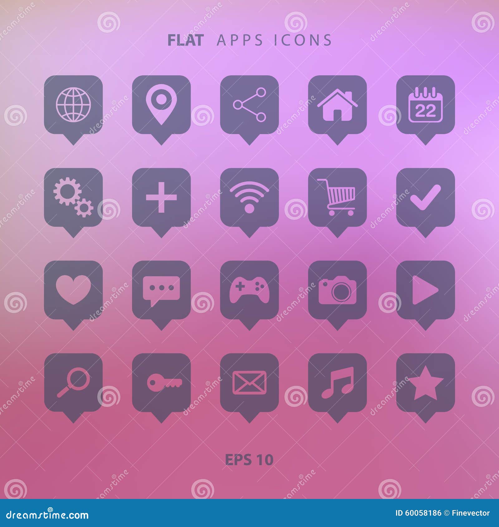 Set of Apps Icons on Blurred Background. Stock Vector - Illustration of ...