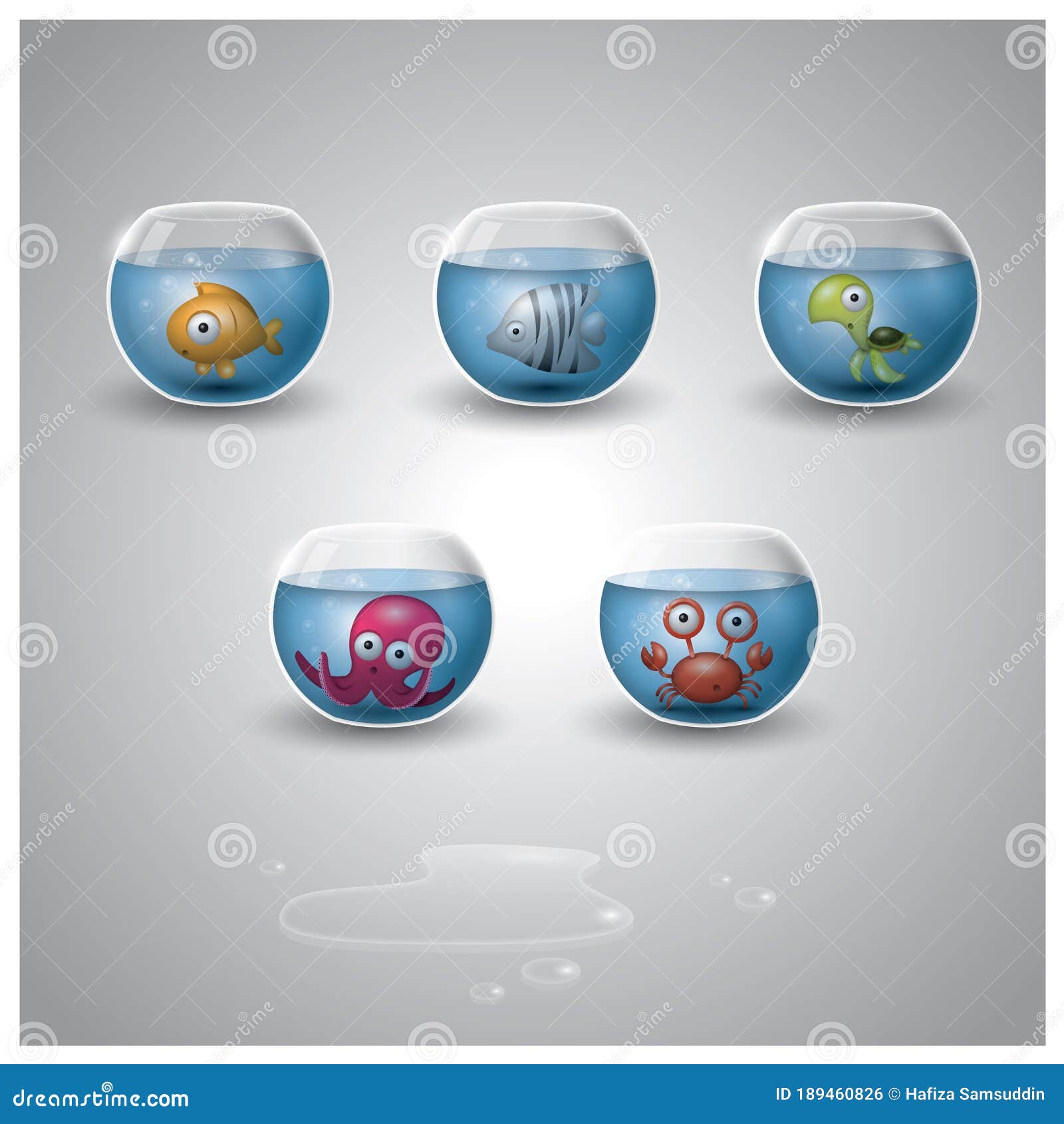 Set of Aquatic Animals in a Bowl. Vector Illustration Decorative Design ...