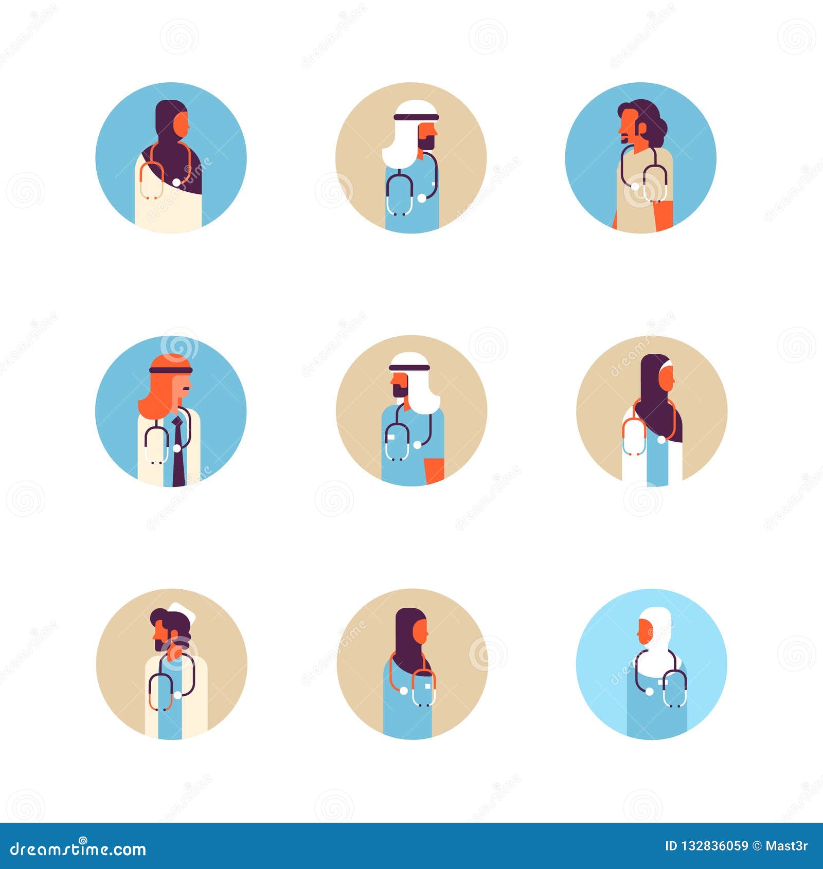 Set Arab Man Woman Medical Doctor Stethoscope Healthcare Concept