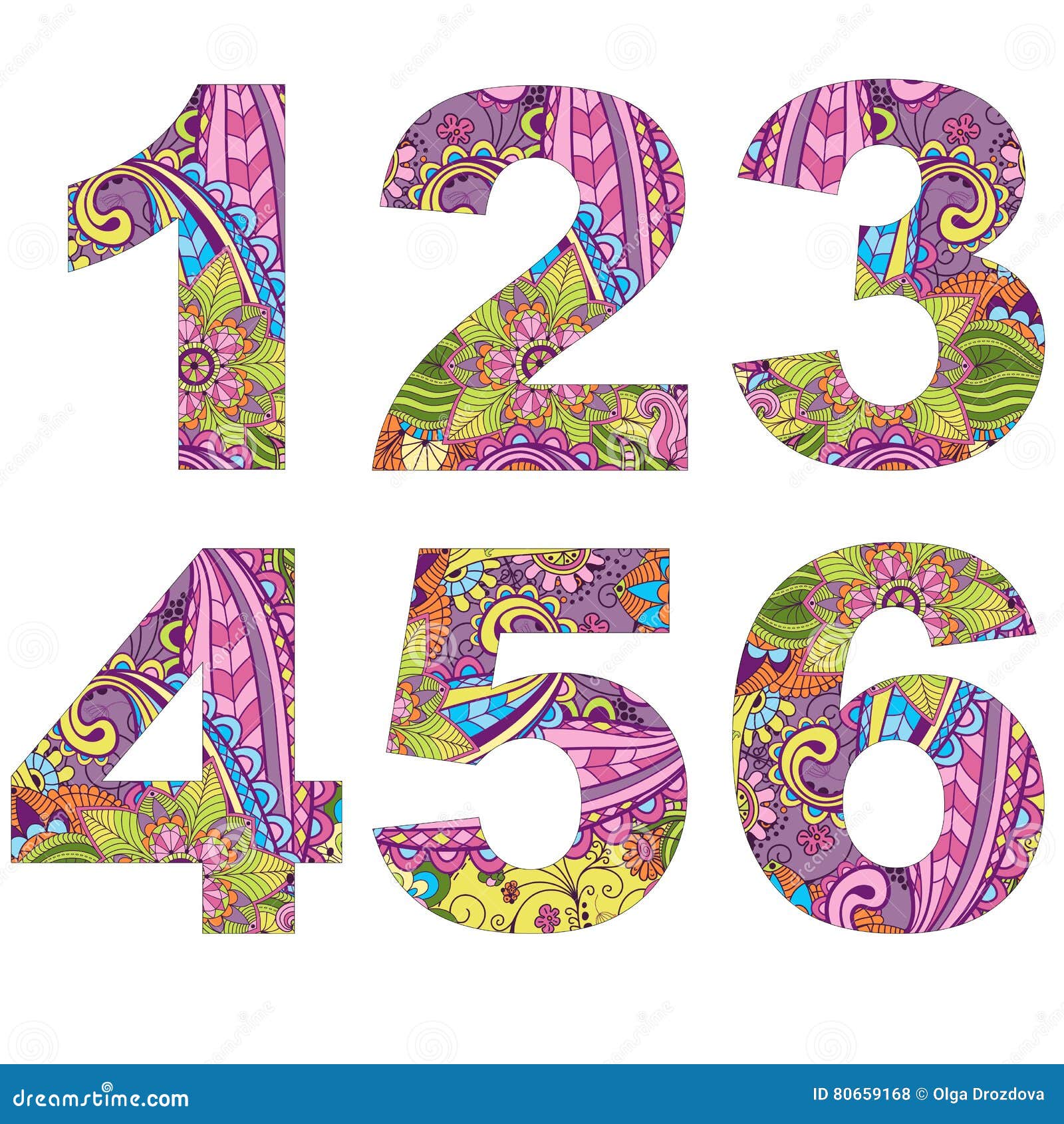 Set 6 Arabic Numerals, Decorated with Vintage Pattern Stock Vector ...