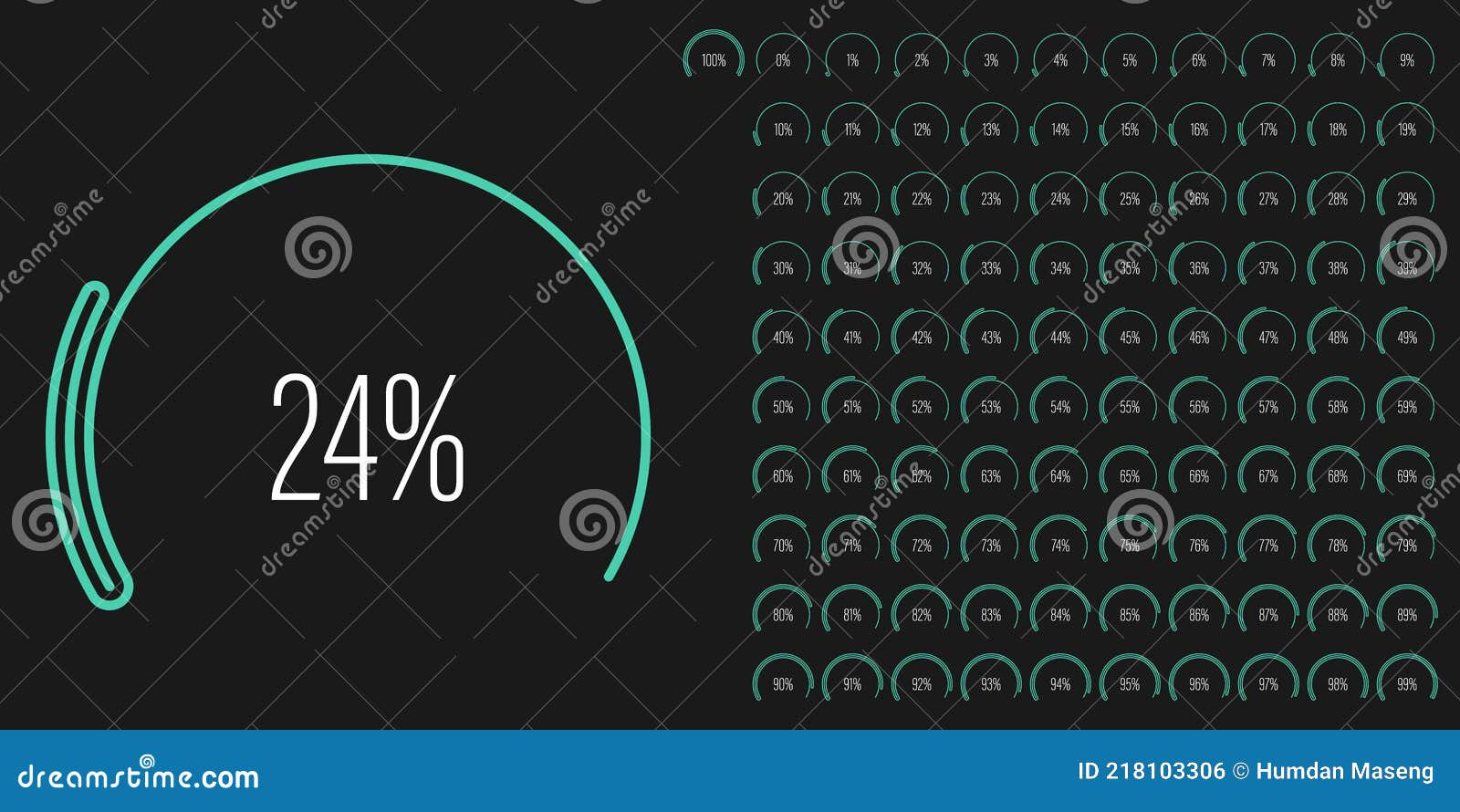 Set of Arc Percentage Progress Bar from 0 To 100 Stock Vector ...