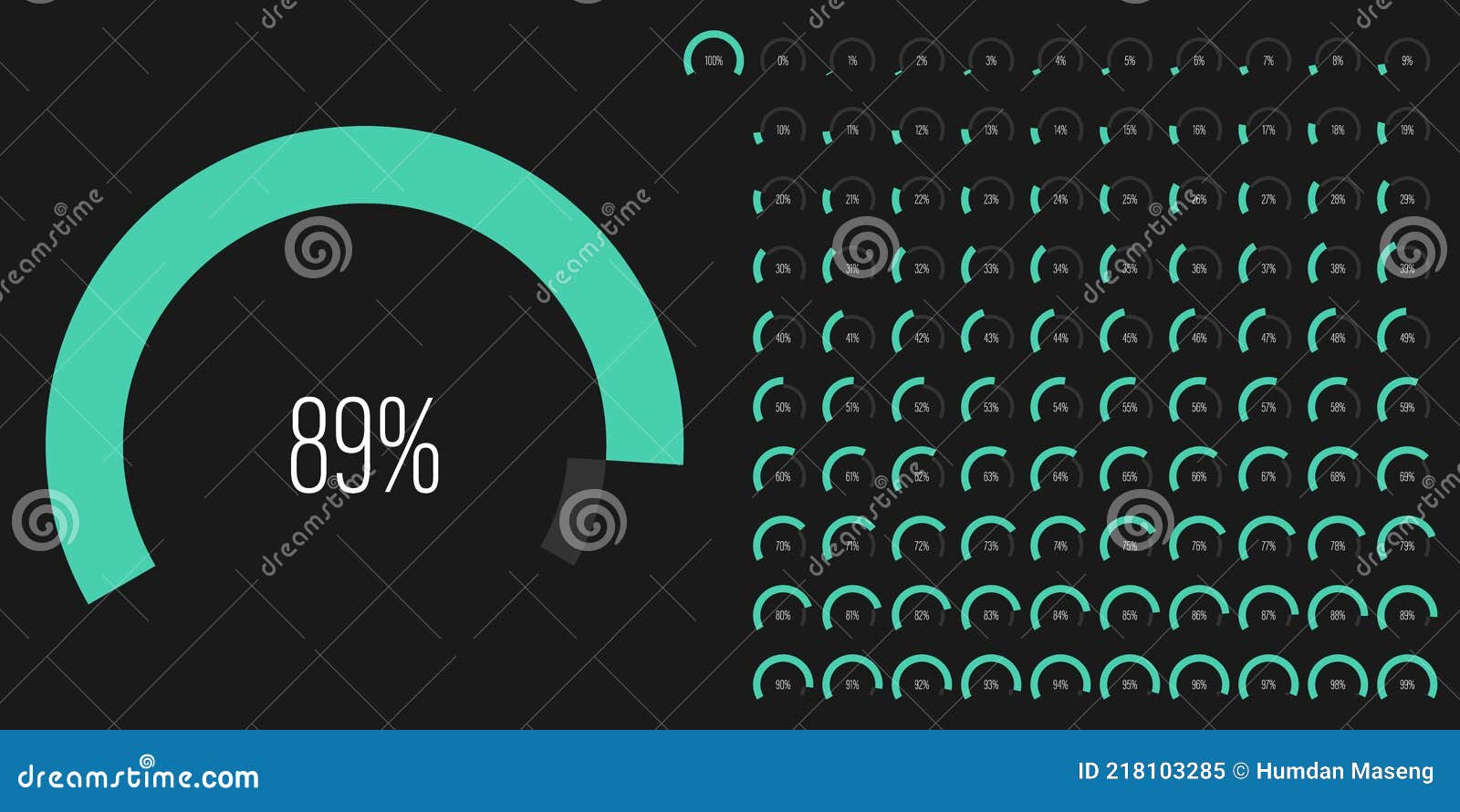 Set of Arc Percentage Progress Bar from 0 To 100 Stock Vector ...