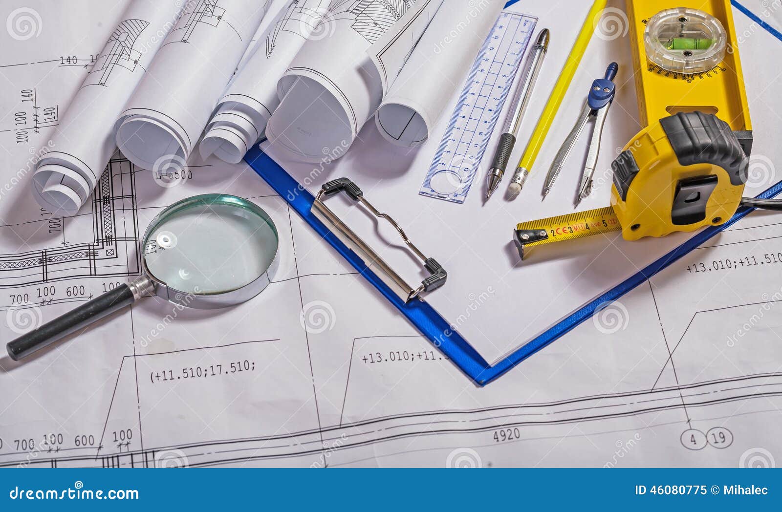 Set of Architect Tools on Blueprint Stock Image - Image of blueprint ...