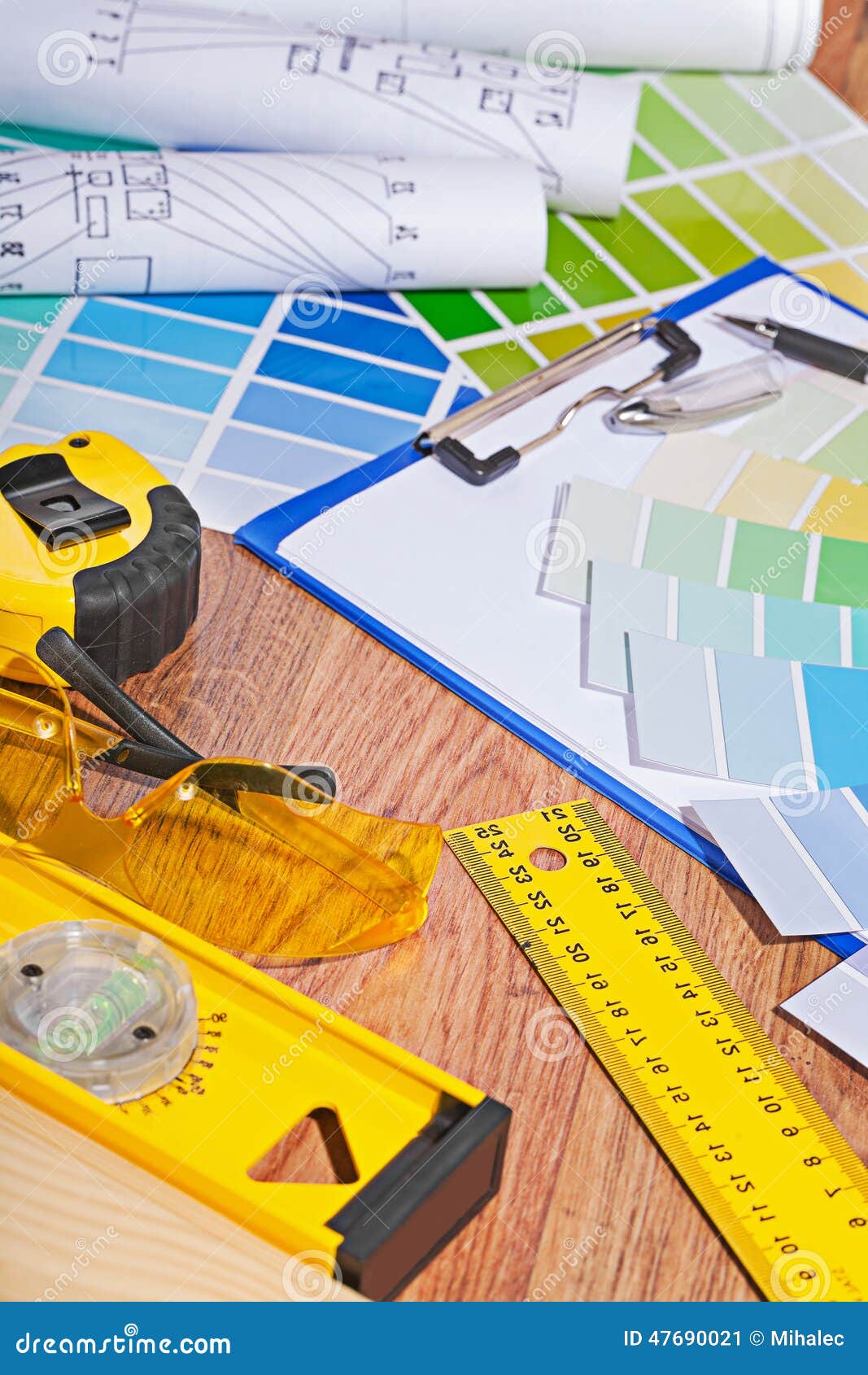 Set of Architect Tools on Wooden Table Close Up Stock Image - Image of ...