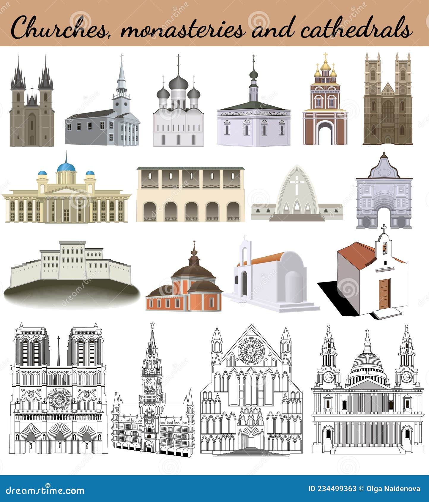 Set Illustration Of A Churches Silhouettes Isolated On White Background ...