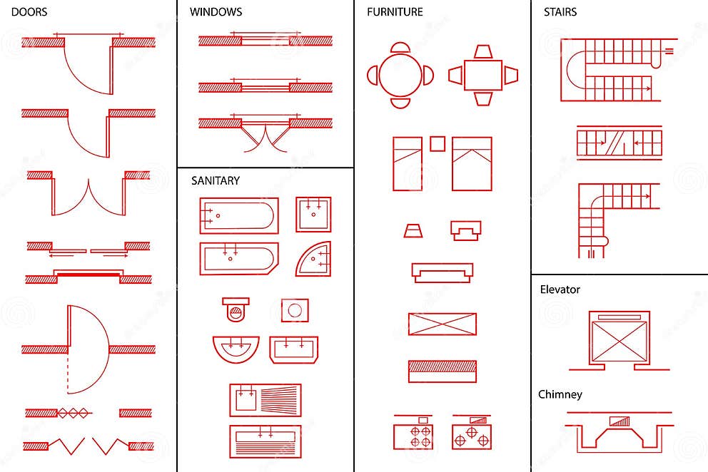 Set of Architectural Symbols Stock Vector - Illustration of ...