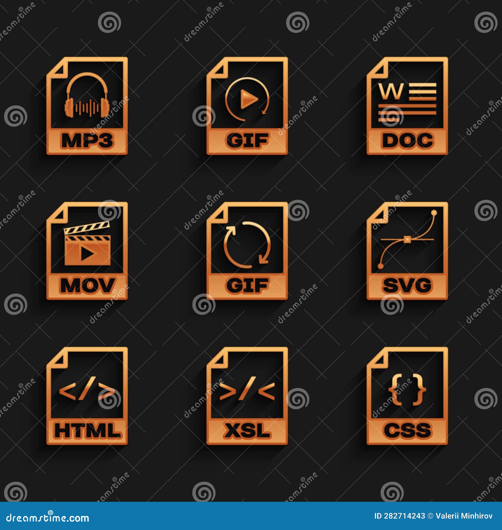 Set Archivo Gif Documento Xsl Css Svg Html E Icono Mov. Vector Stock de ...