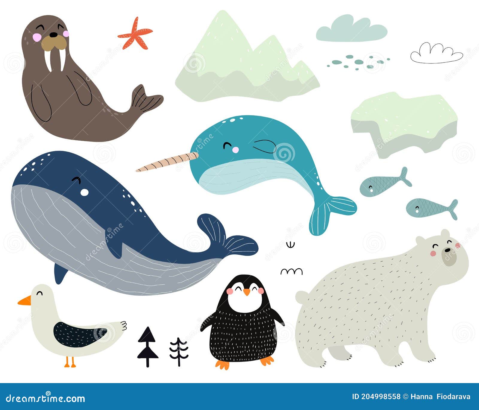 Set with Arctic and Antarctic Animals, Decor Elements. Colorful Vector ...