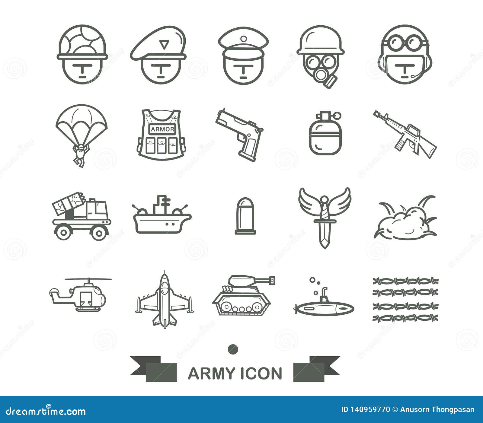 Set of Army Icon,line Army and Military Icon Stock Illustration ...