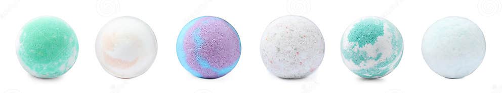 Set with Aromatic Bath Bombs on White Background. Banner Design Stock ...
