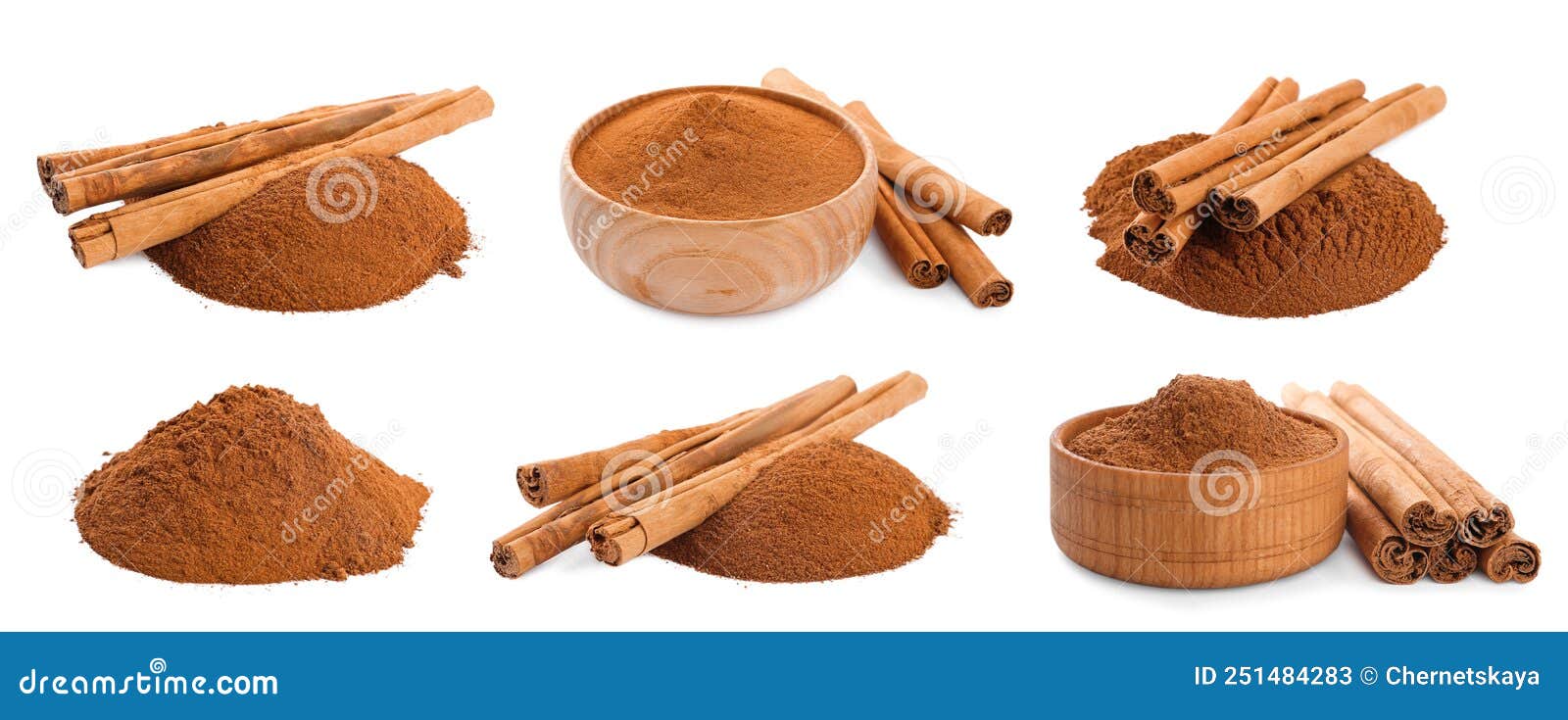 Set with Aromatic Cinnamon Sticks and Powder on White Background ...