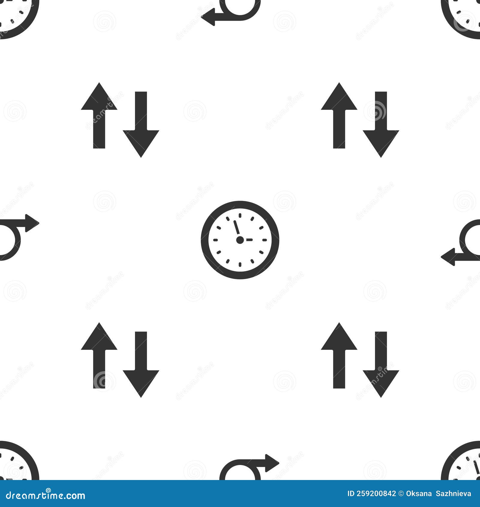 Set Arrow, Clock and on Seamless Pattern. Vector Stock Vector ...