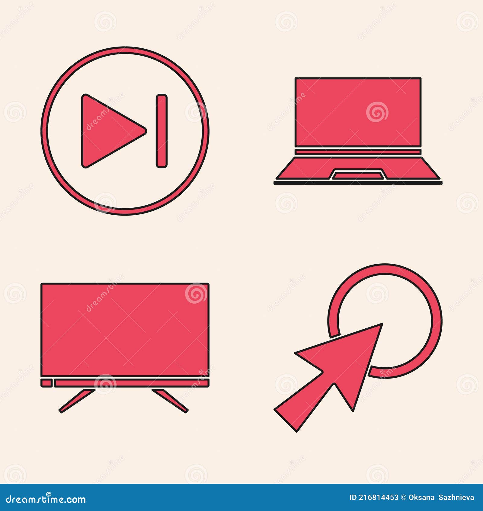 Set Arrow Cursor, Fast Forward, Laptop and Smart Tv Icon. Vector Stock ...