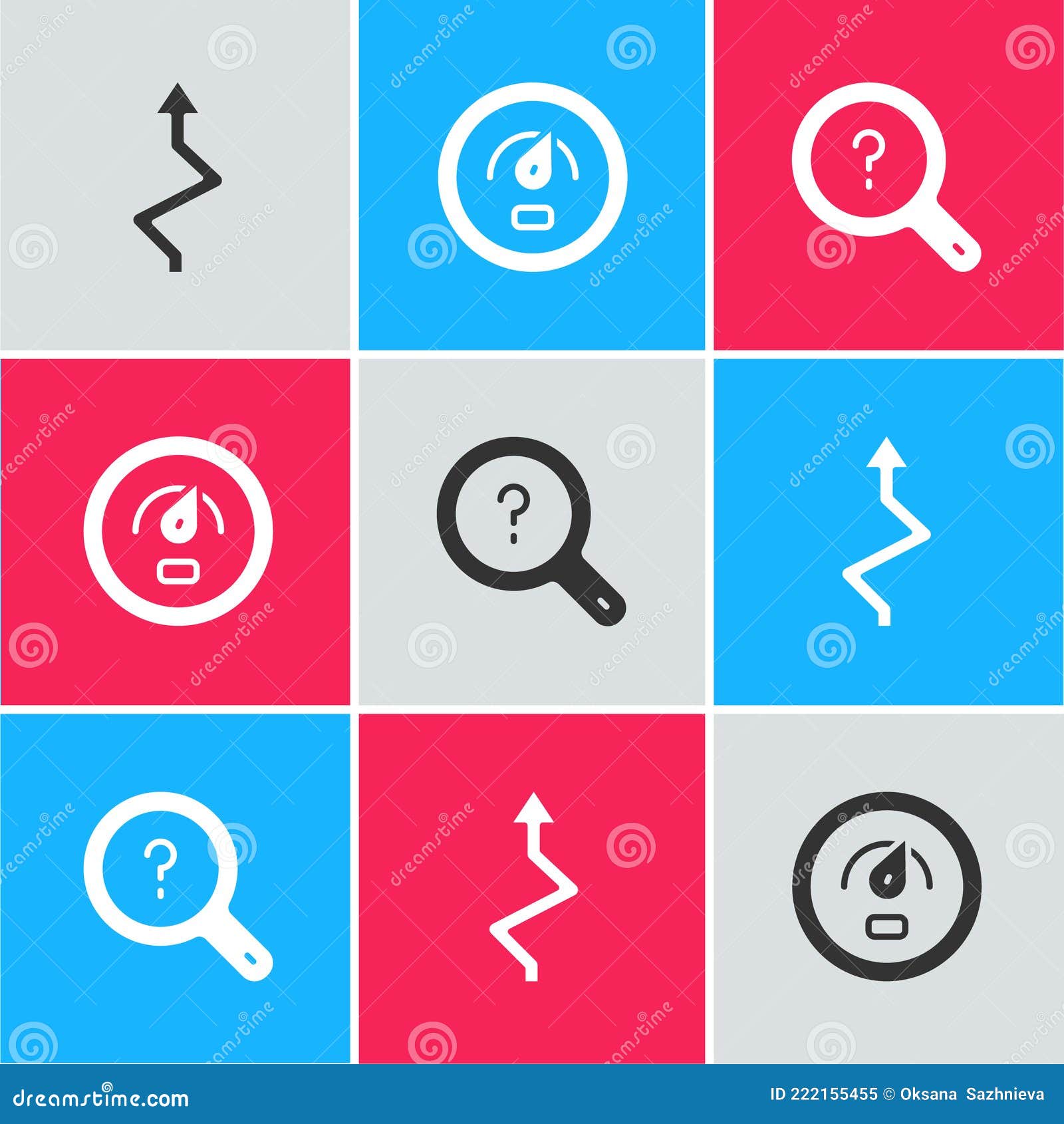 Set Arrow, Digital Speed Meter and Unknown Search Icon. Vector Stock ...