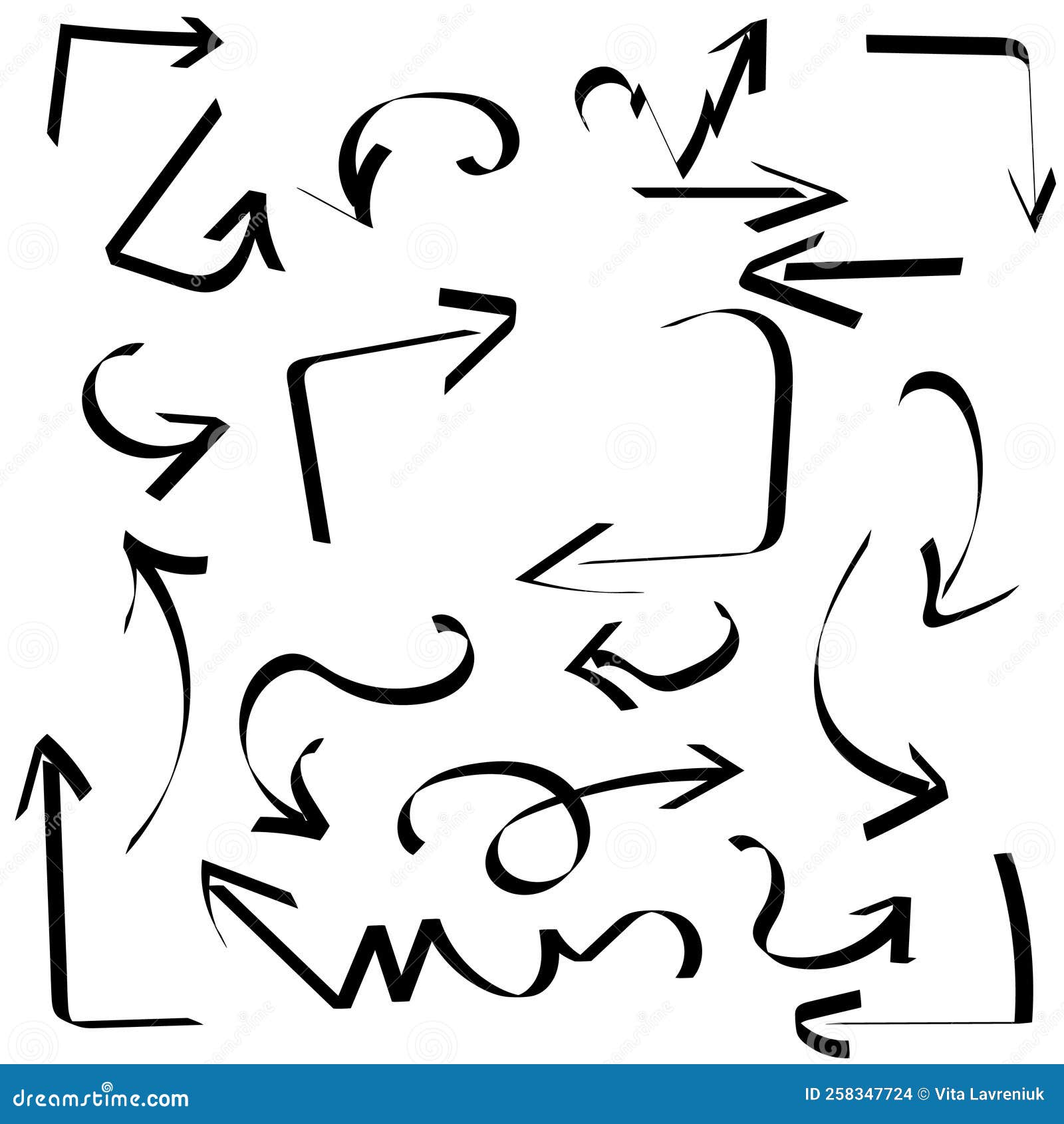 Various Sketchy Doodle Arrows. Hand Drawn Simple Symbols. Grunge ...