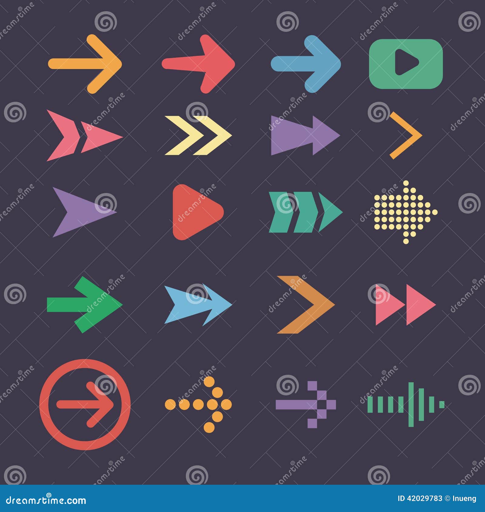 Set Arrow Icons Flat Ui Design Trend Cartoon Vector 42029783