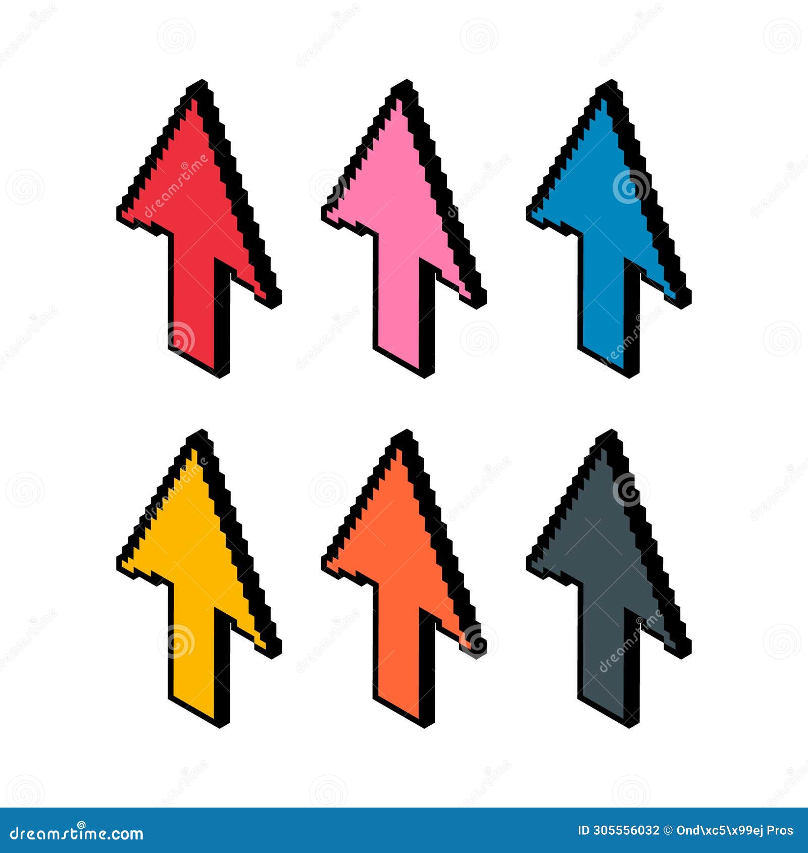 Set of Arrow Isometric Pixel Icon, Web Cursor Click Mouse Symbol, Vector Illustration Stock ...