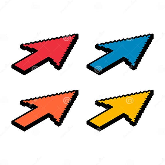 Set of Arrow Isometric Pixel Icon, Web Cursor Click Mouse Symbol, Vector Illustration Stock ...