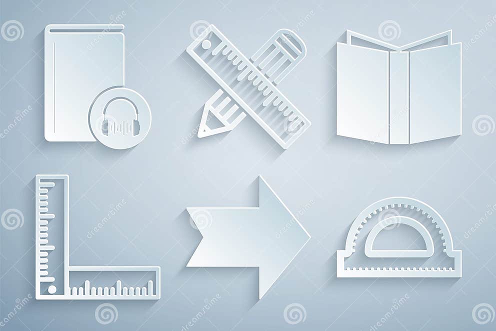Set Arrow, Open Book, Folding Ruler, Protractor Grid, Crossed and ... Set Arrow, Open Book, Folding Ruler, Protractor Grid, Crossed and ...