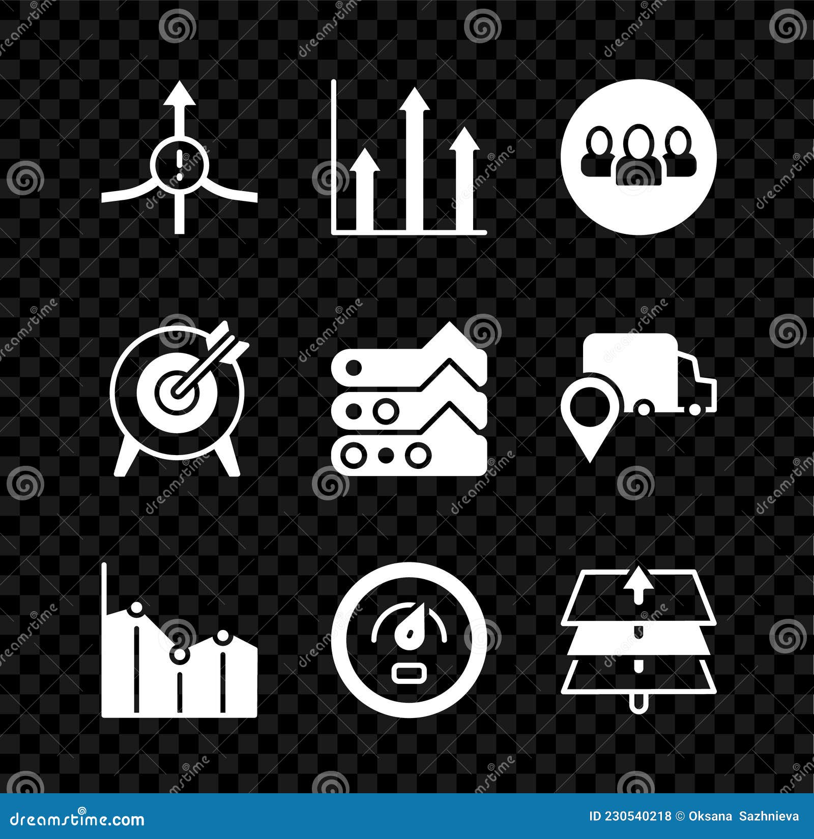 Set Arrow, Pie Chart Infographic, Project Team Base, Digital Speed Meter, Layers, Target and ...